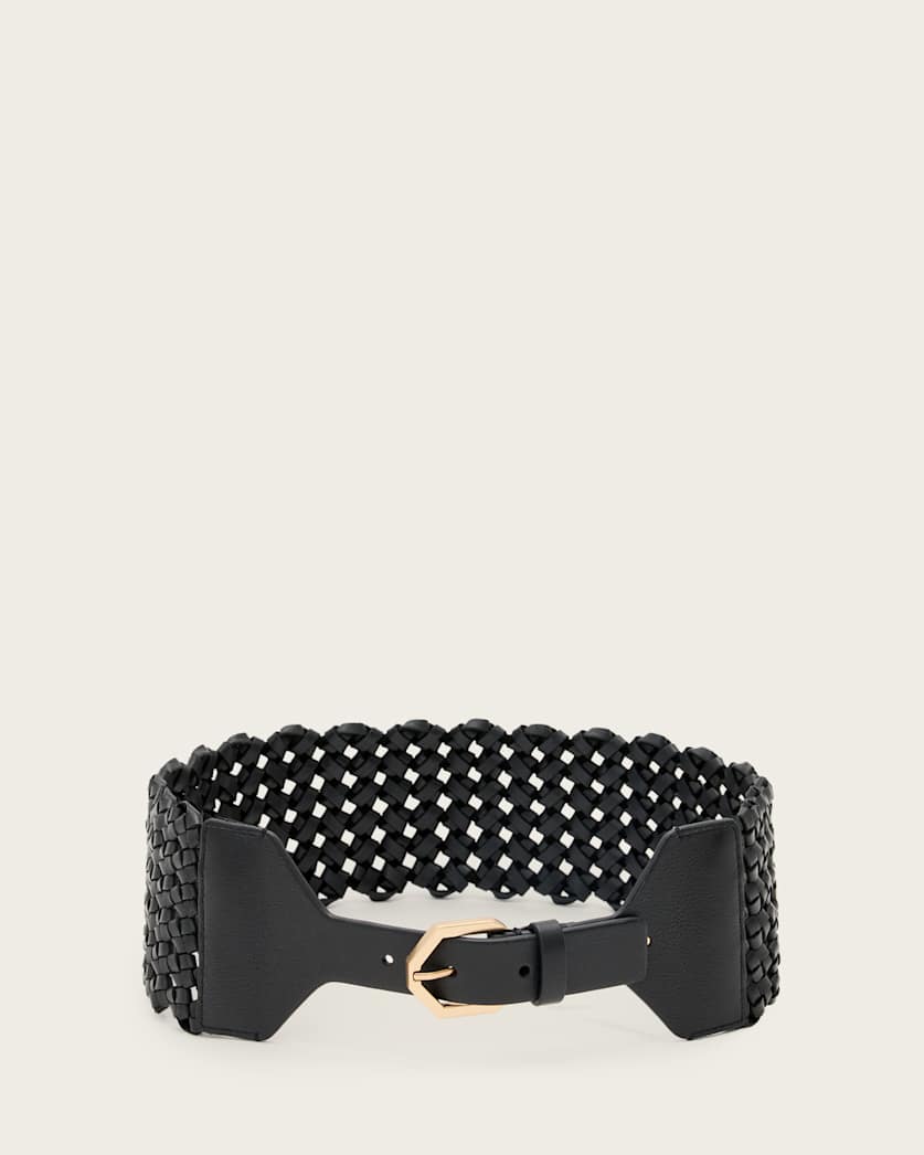 Mathilde Woven Leather Waist Belt BLACK/WARM BRASS | ALLSAINTS